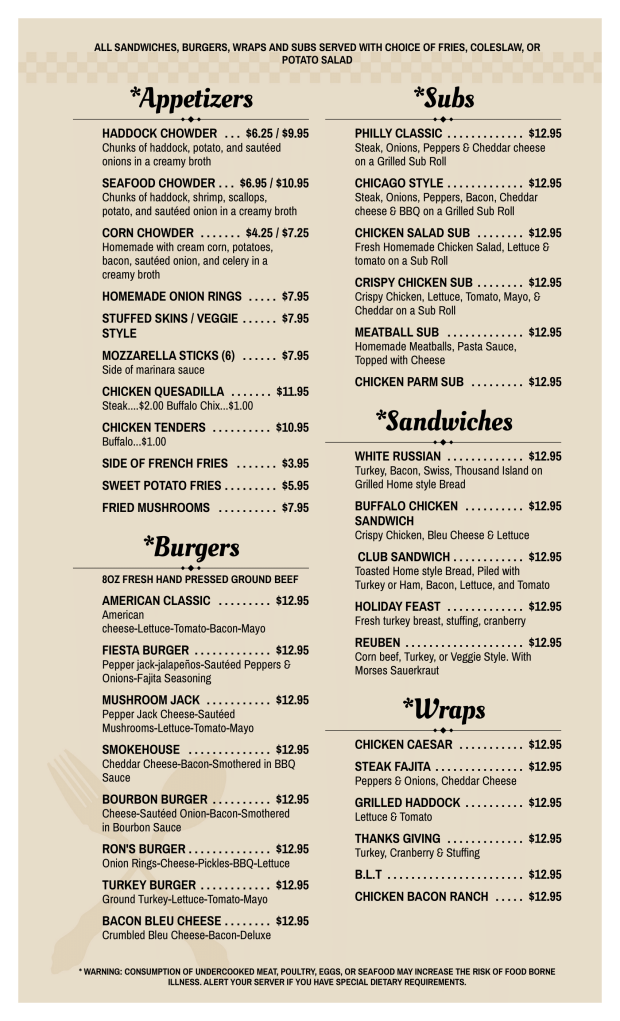 Lunch & Dinner Menu – The Rockport Diner