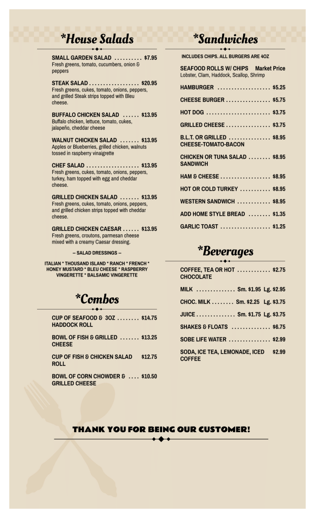 Lunch & Dinner Menu – The Rockport Diner